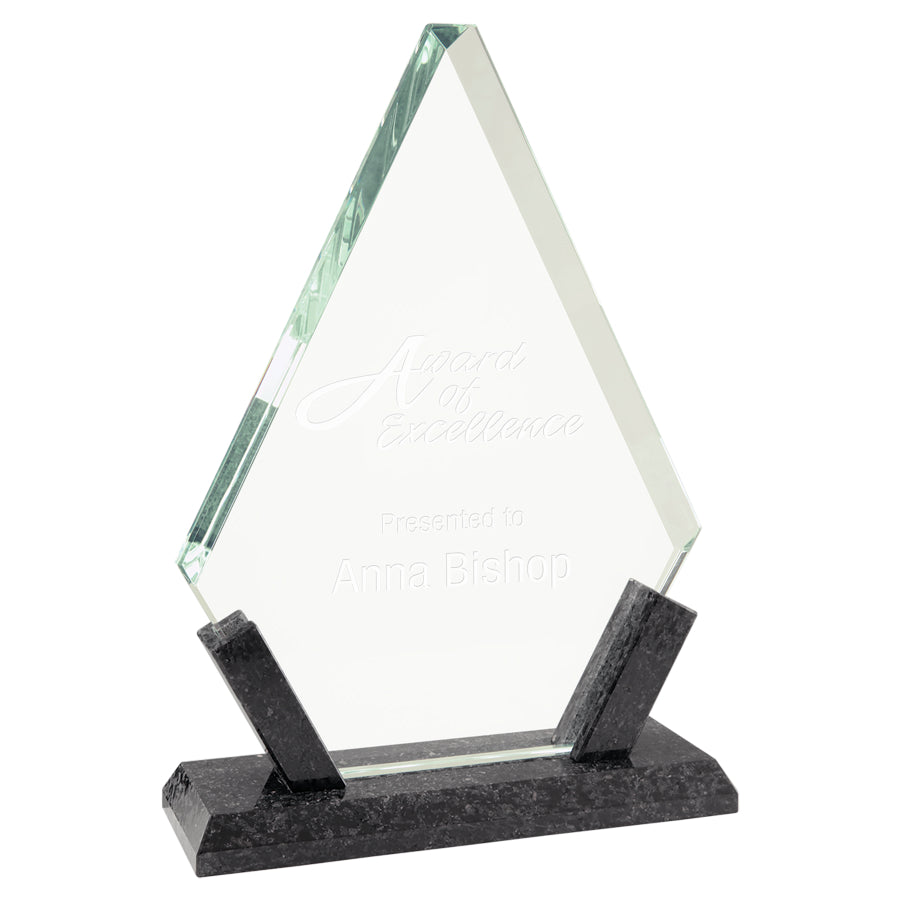 Diamond Glass Award With Black Marble Base Jds House Of Trophies