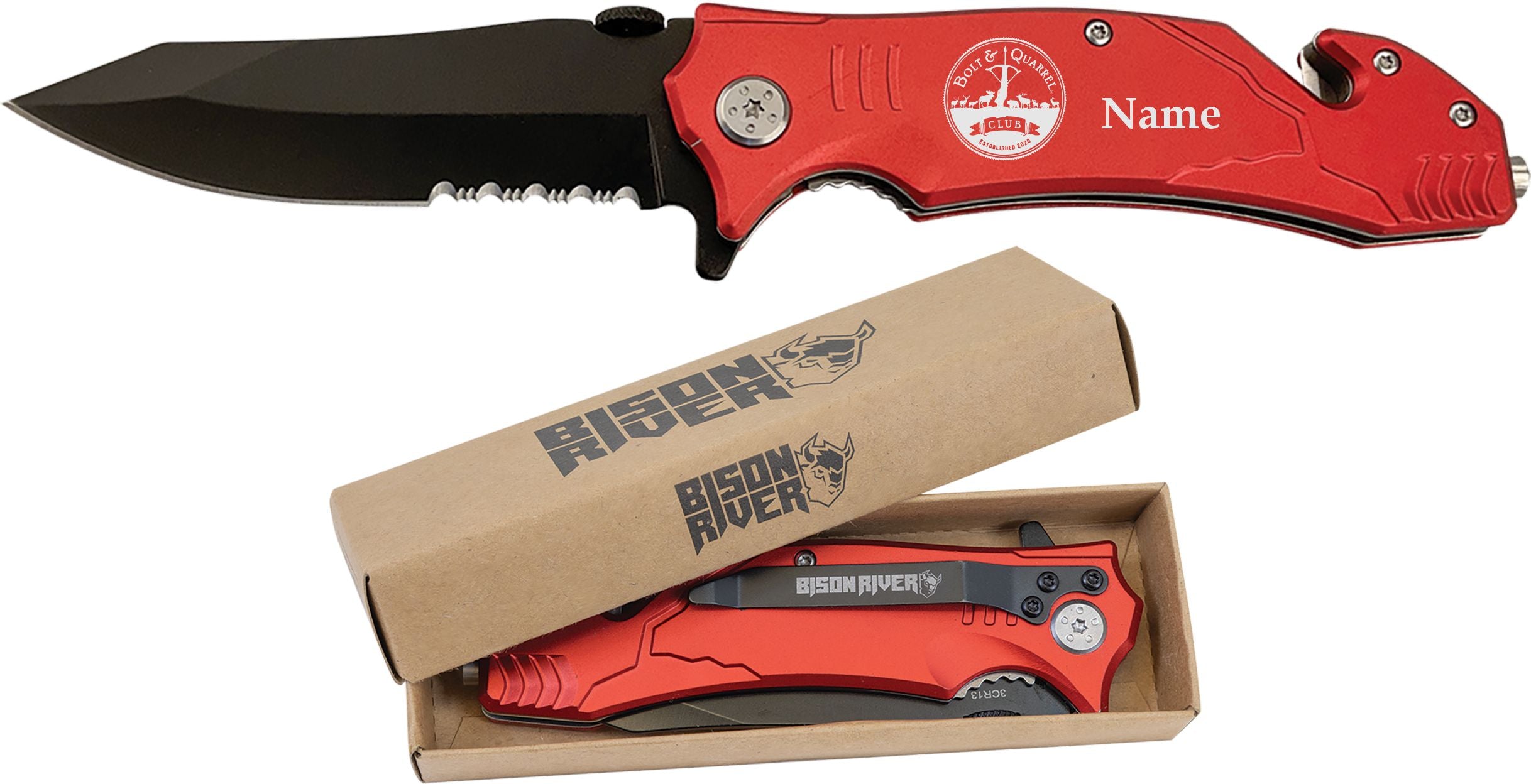 4.5" Bolt & Quarrel Club Branded Rescue Knives – JD's House of Trophies